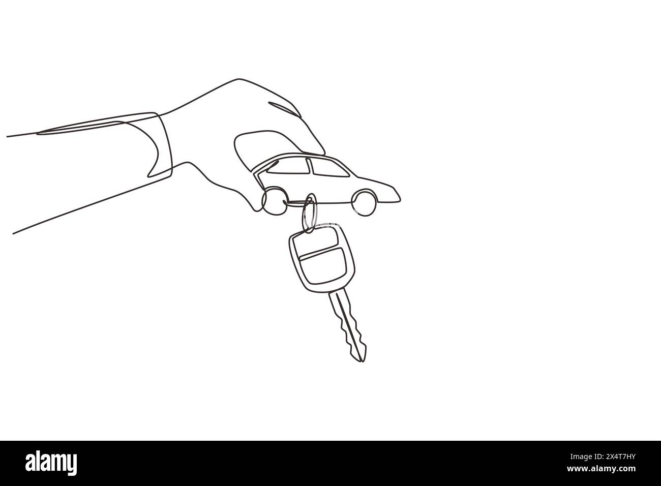 Single one line drawing man handing over keys. Car rental for sale ...