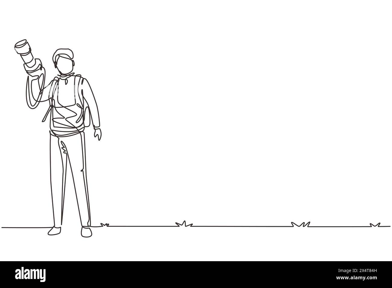 Single continuous line drawing young cheerful professional male ...