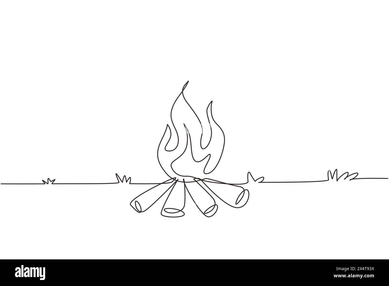 Single continuous line drawing bonfire for camping activities. Used to ...