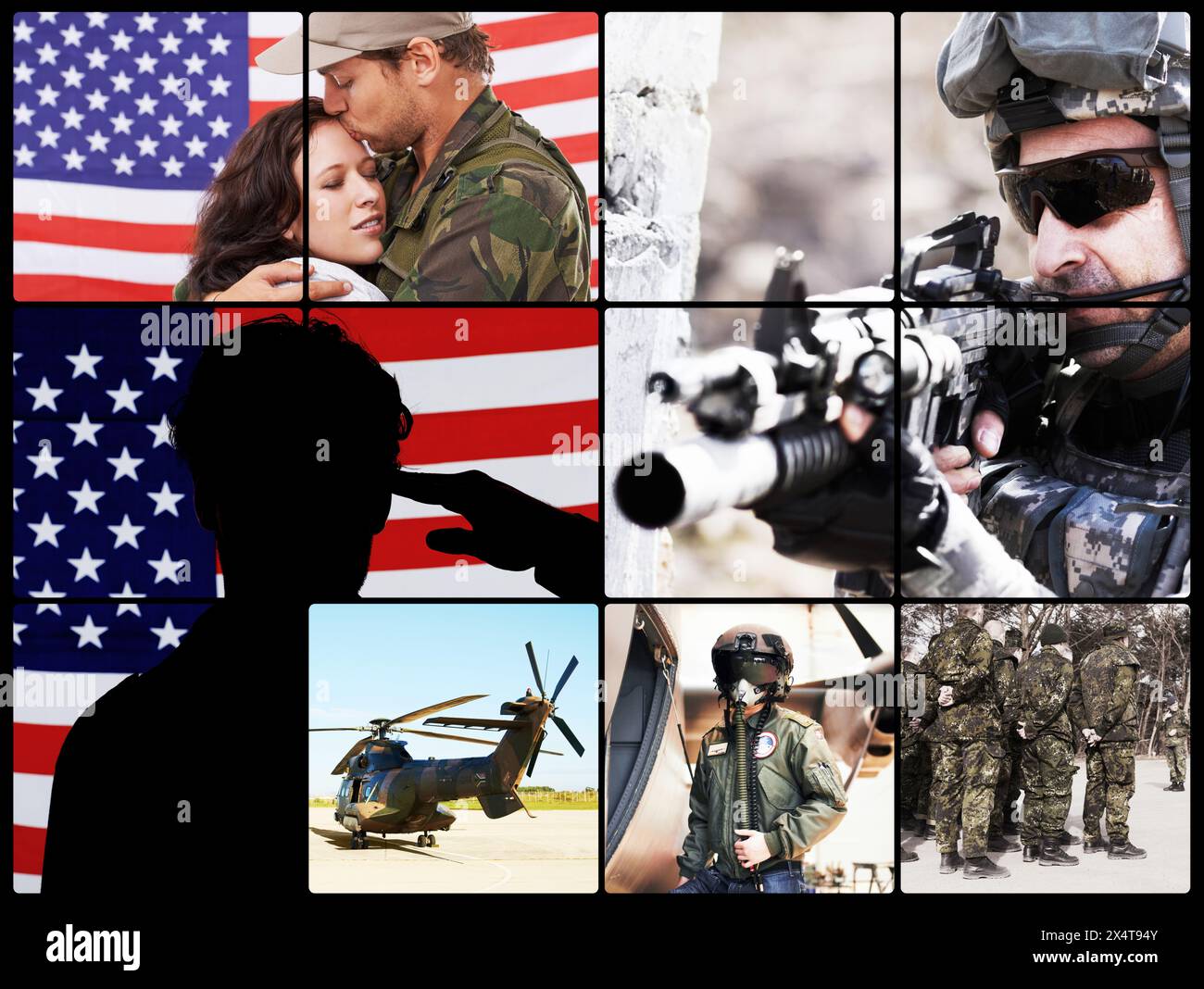 Collage, America and soldier for war, army and battle for country and ...