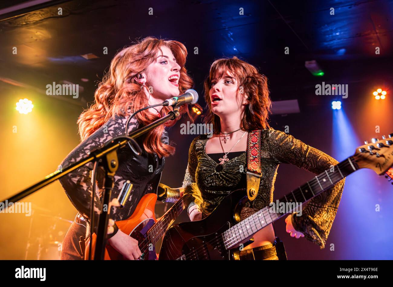 Leeds, UK. 4th May, 2024. Irish rock duo Dea Matrona, Orlaith Forsythe ...