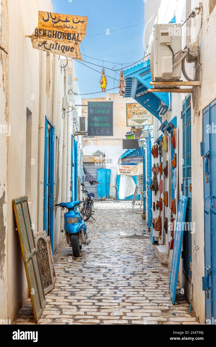Houmt El Souk, Tunesia - April 30, 2024: old narrow small road at the ...