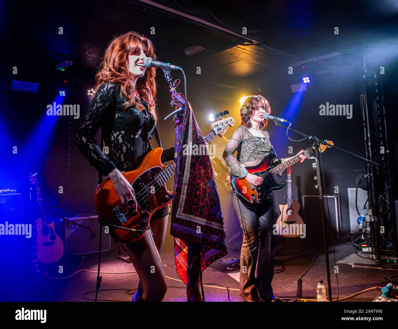 Leeds, UK. 4th May, 2024. Irish rock duo Dea Matrona, Orlaith Forsythe ...