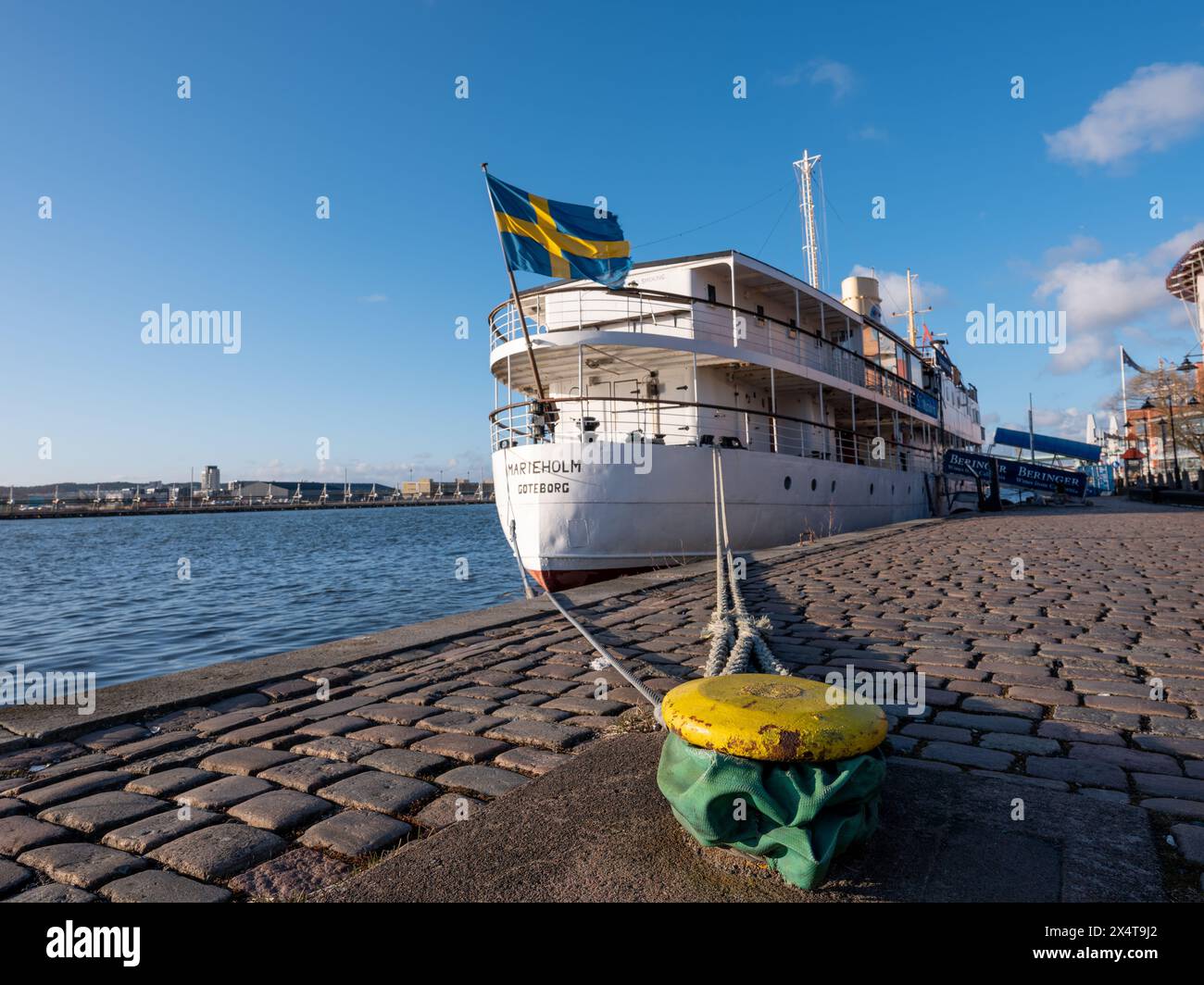 Gothenburg, Sweden - 041021: Restaurant boat with Swedish flag moored ...