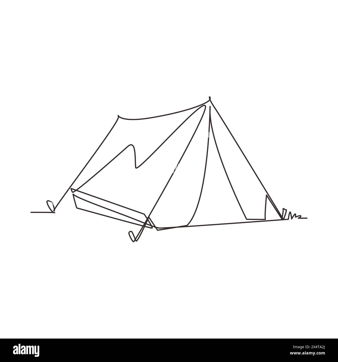 Single continuous line drawing tent camping in outdoor travel. Nature ...