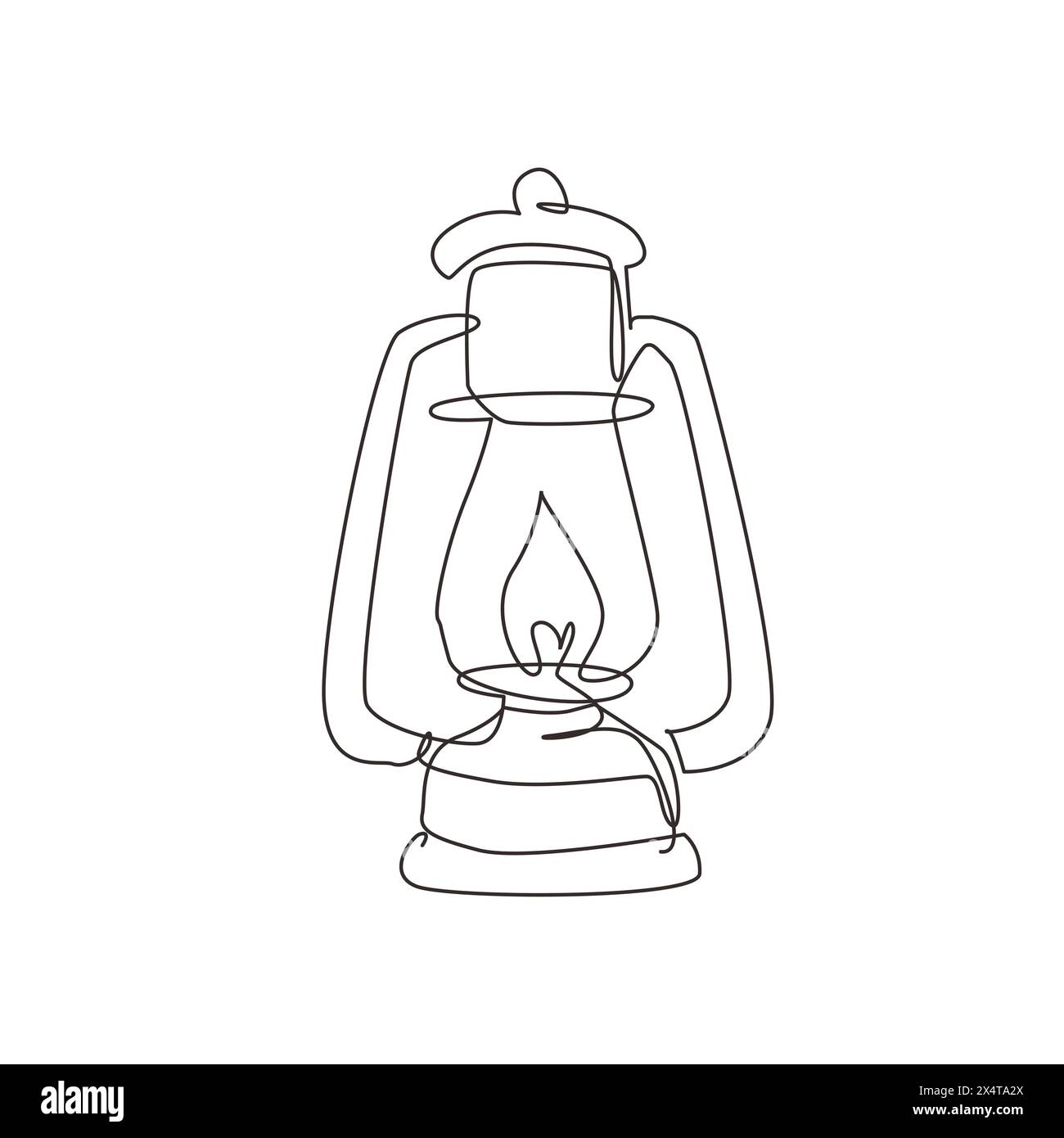 Single continuous line drawing vintage camping lantern on white ...