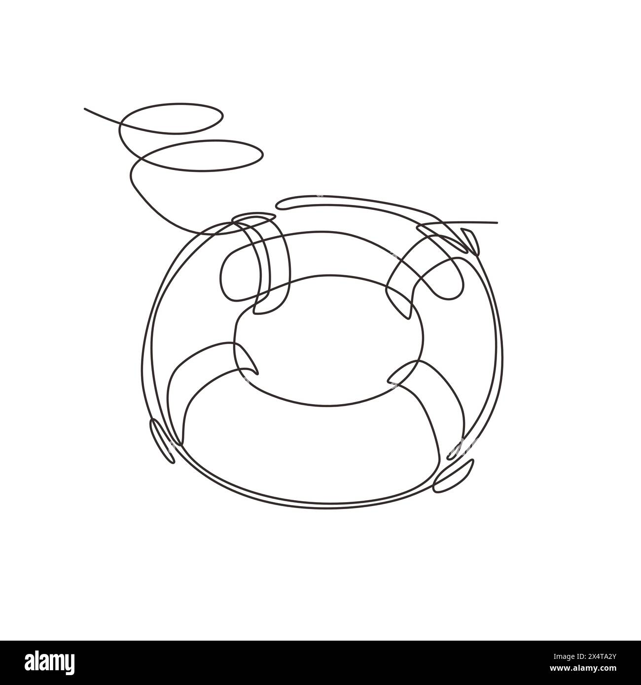 Single continuous line drawing lifebuoys, rescue belts, inflatable ...