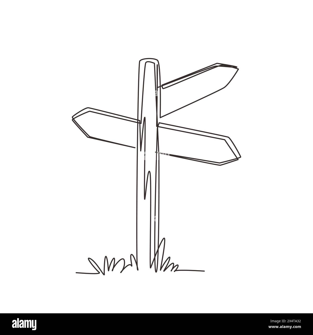 Continuous one line drawing wooden way direction sign. Vintage board on ...