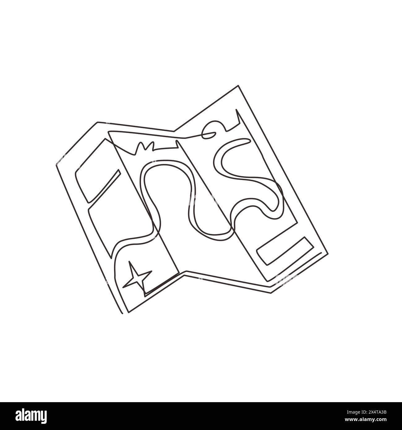 Continuous one line drawing map for traveling in doodle style. Folded ...