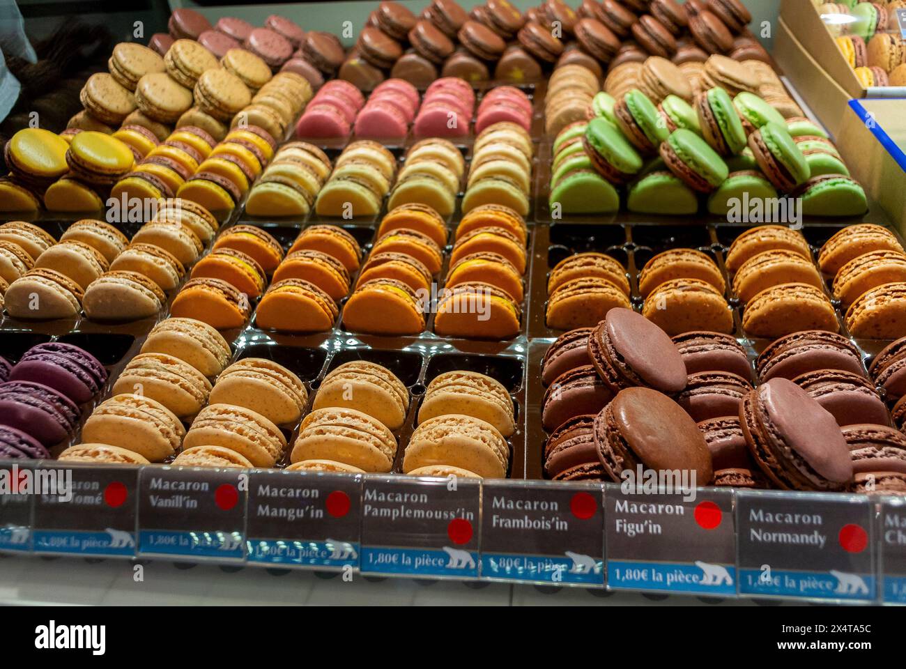 Paris, France, Close up, French Bakery Shop, Display of Macarons Stock ...