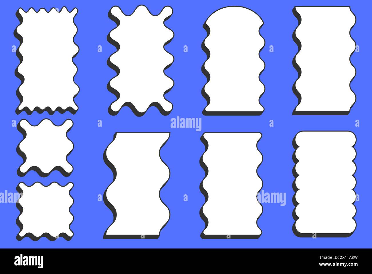 Wavy rectangle frame. Scallop edge box. Outline squiggle vector border ...