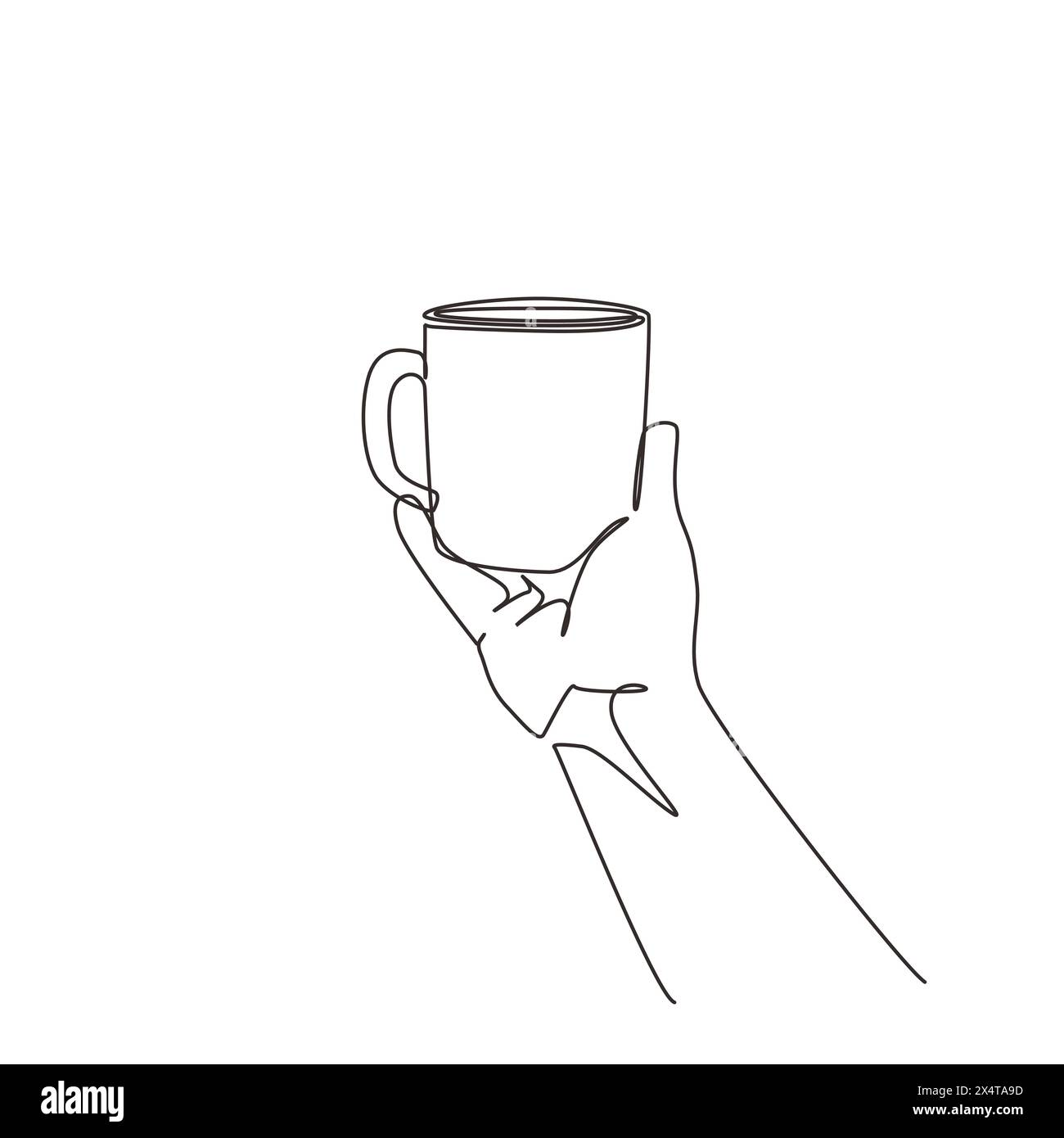 Single one line drawing female hand holding a cup with tea or coffee ...