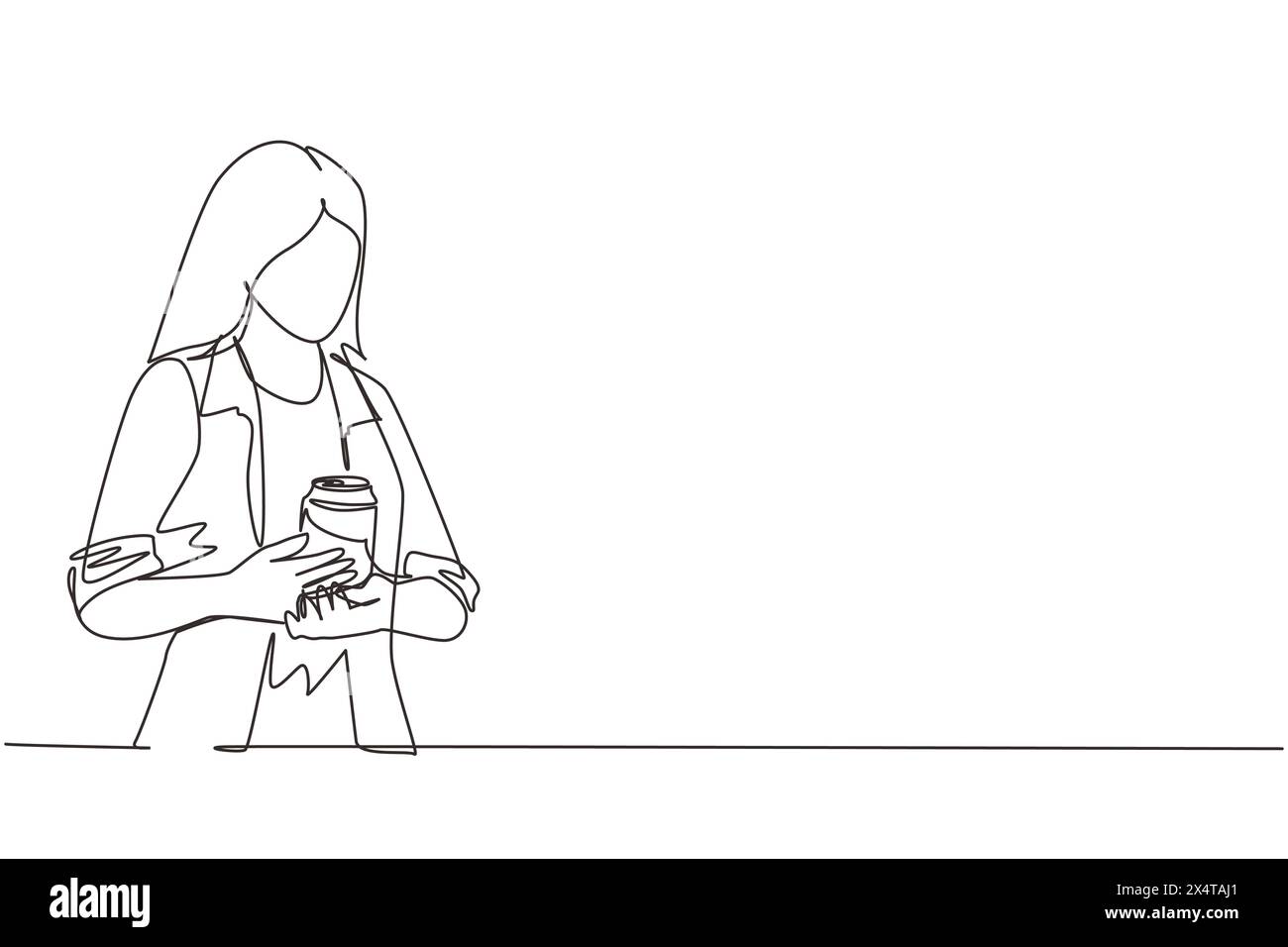 Continuous one line drawing cute young business woman attractive ...