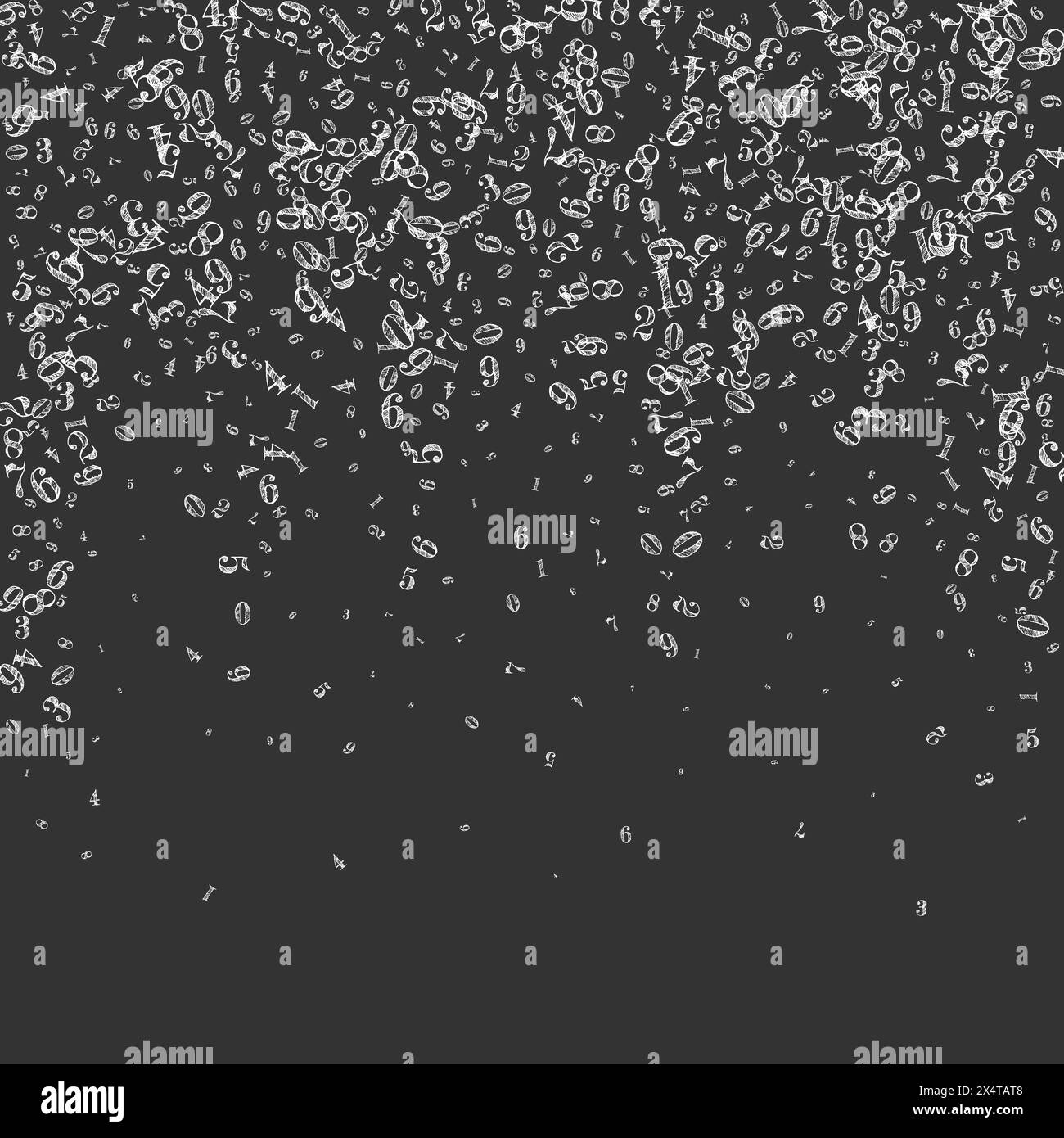 Concept of school background. White chalk numbers and digits falling ...