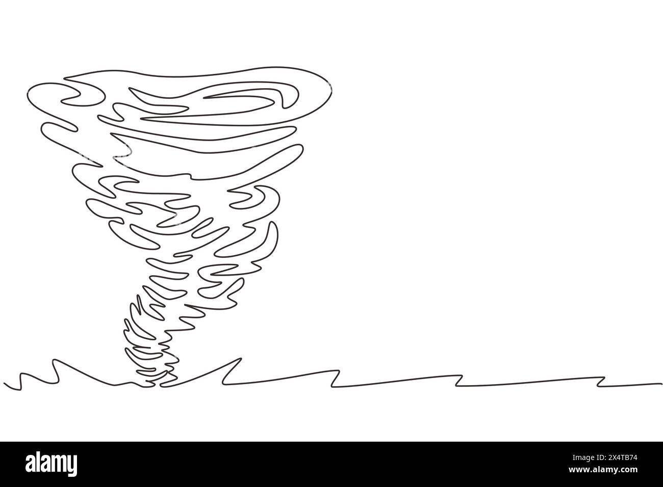 Single continuous line drawing tornado of water. Rotating twister ...