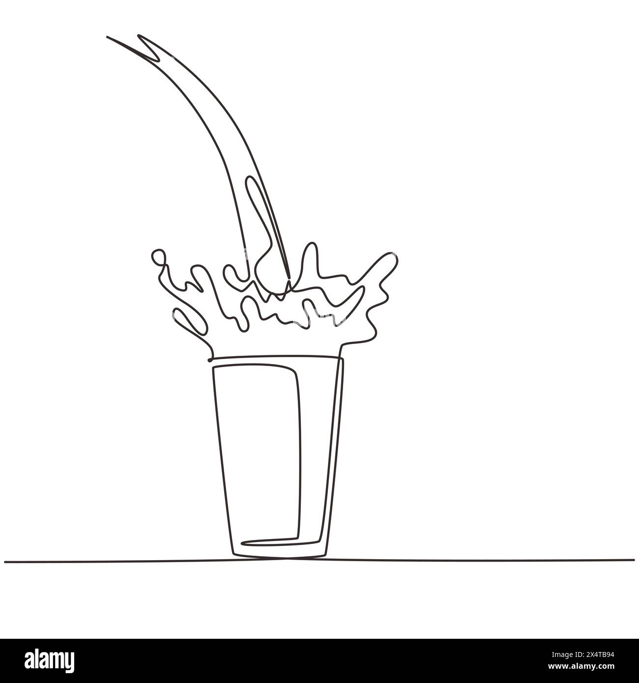 Single Continuous Line Drawing Milk Pouring Into Glass Creating Splashes Splashing Milk In A