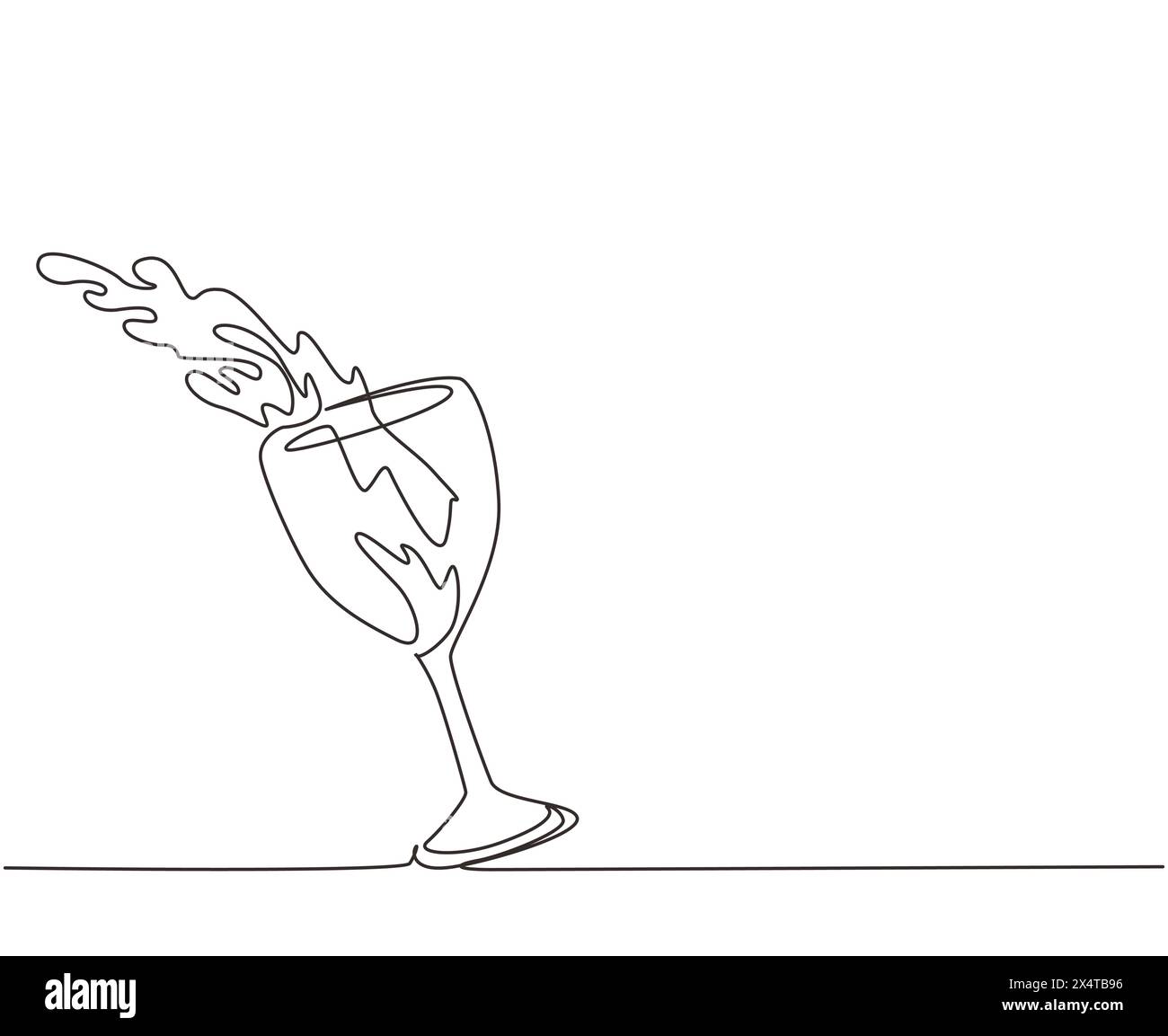 Single continuous line drawing water splashing from glass isolated on ...