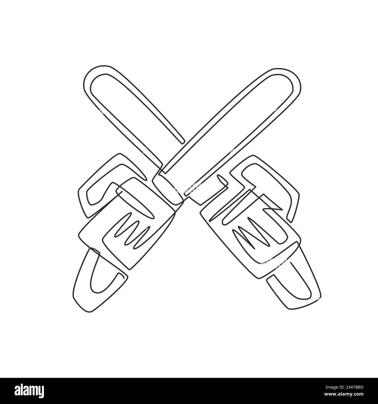 Continuous one line drawing crossed chainsaws isolated on white ...