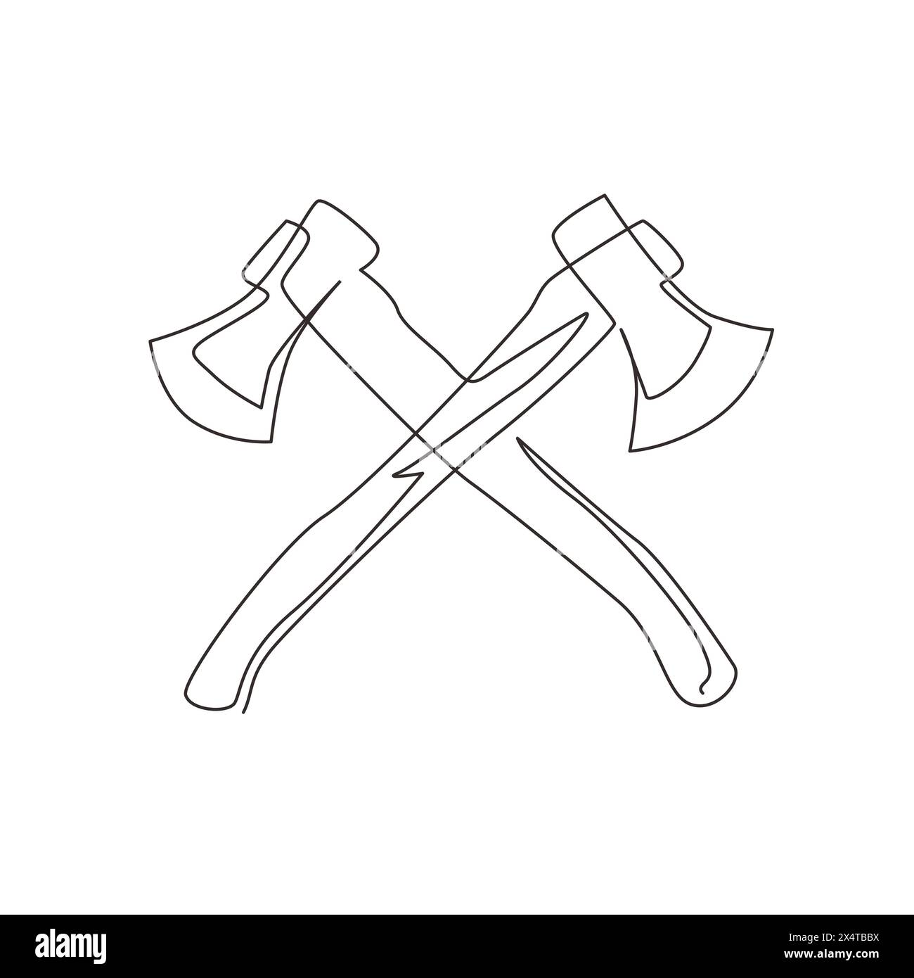 Continuous one line drawing lumberjack axes crossed icon. Crossed axes ...