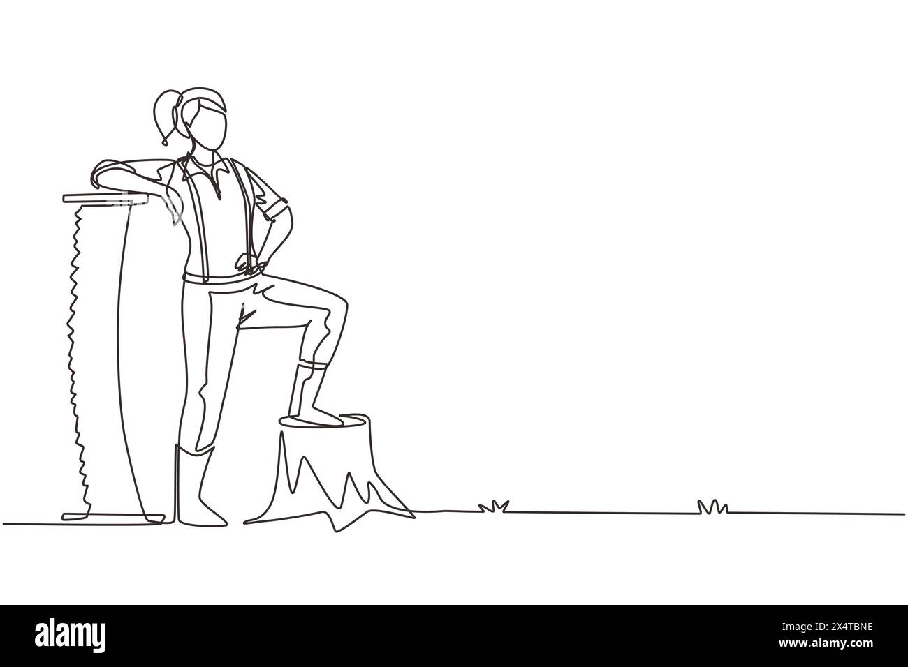 Continuous one line drawing beautiful woman lumberjack wearing ...