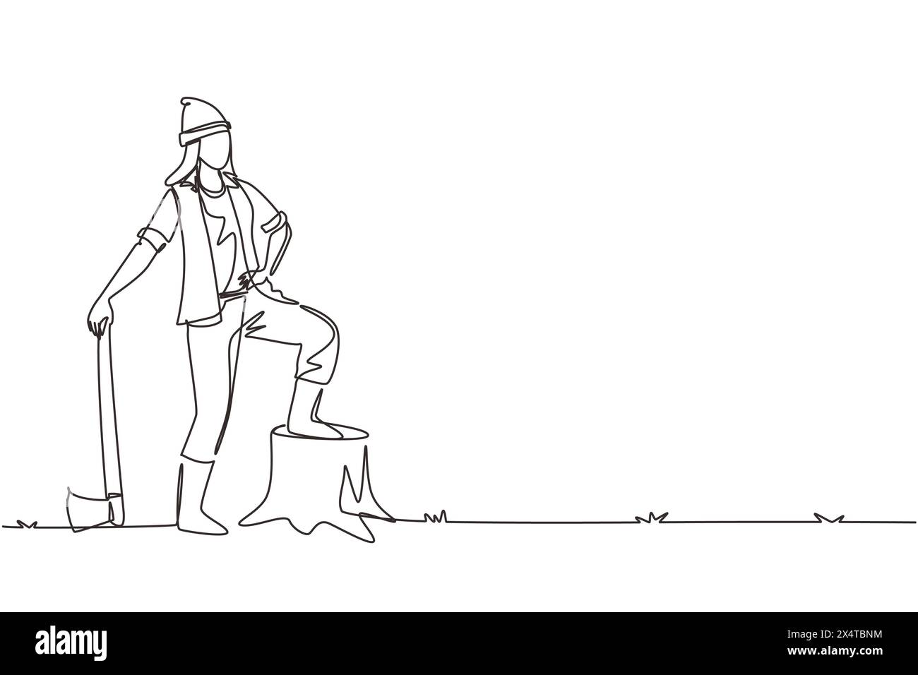 Single one line drawing woman lumberjack wearing plaid shirt, jeans ...