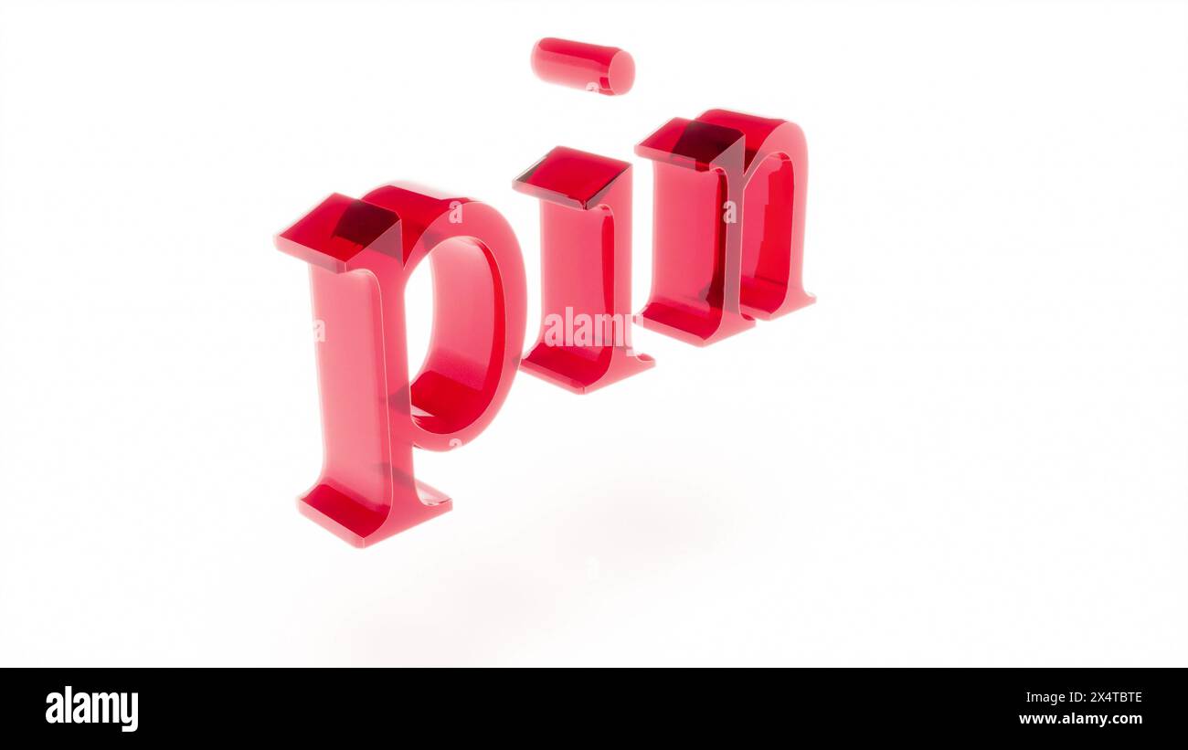 Color glass text PIN code password rotate on white back 3d render Stock ...