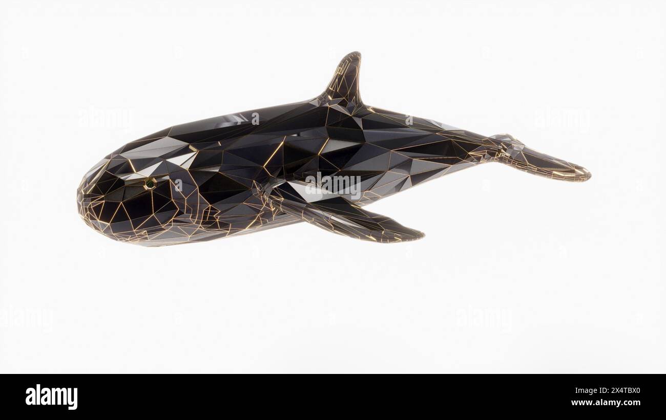 Marine animal digital concept Low poly The whale consists of gold lines ...