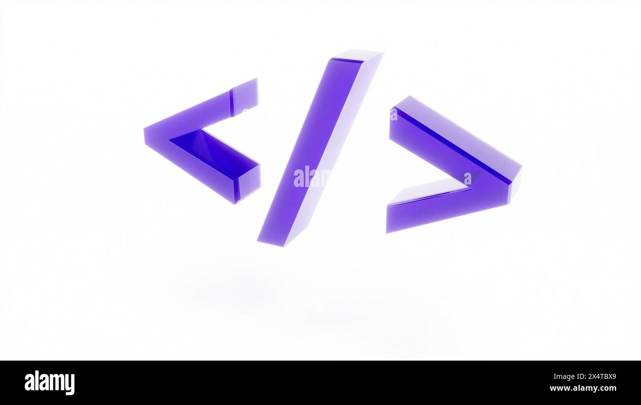 Color glass sign Programming code symbol Development and software rotate on white back 3d render ...