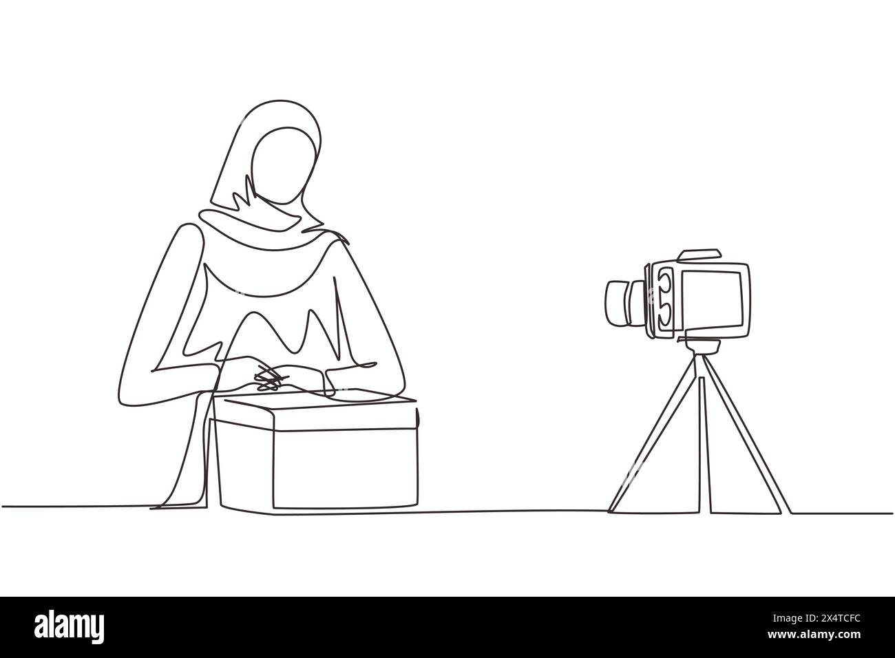 Single one line drawing beauty Arabic female show unboxing received ...