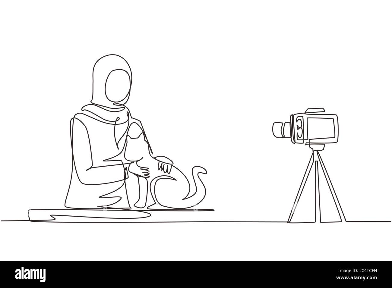 Single continuous line drawing Arabian vet blogger sitting in front of ...
