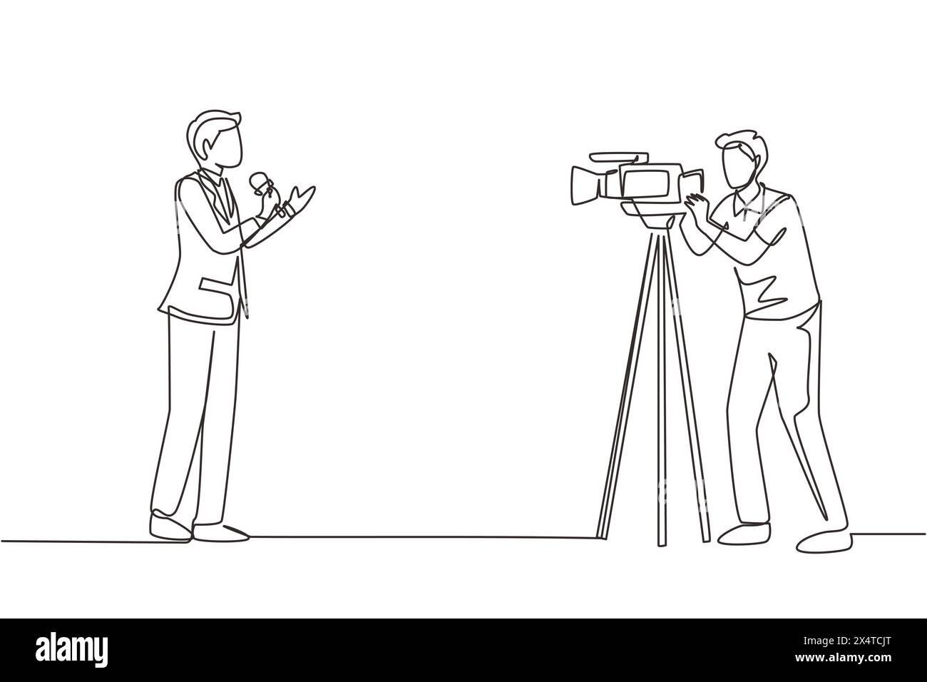 Single one line drawing correspondent or reporter and operator. News ...