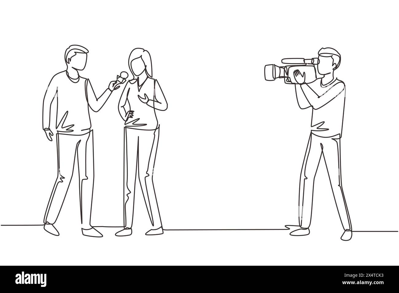 Single continuous line drawing journalist, operator interview ...