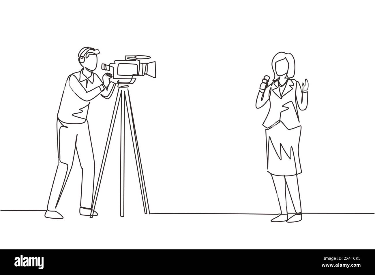 Single continuous line drawing journalist. Woman reporter. Journalists to report. Two ...