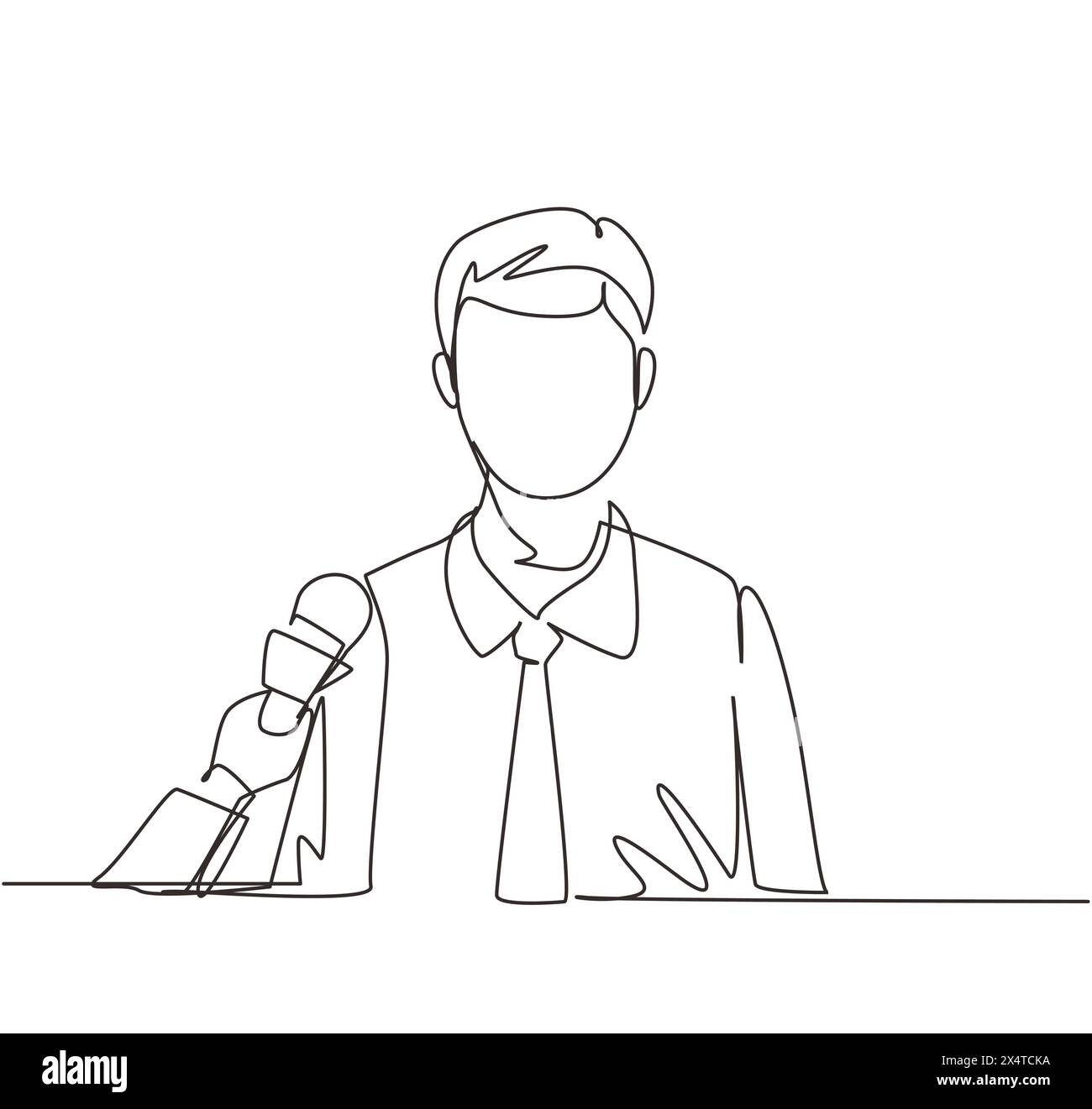 Single continuous line drawing businessman giving an interview in the ...