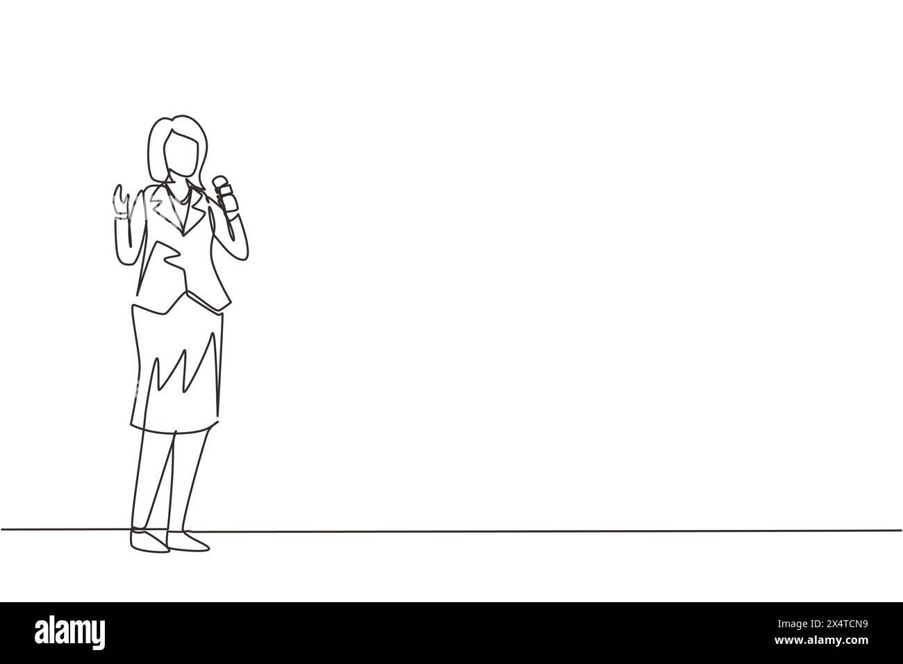 Single one line drawing journalist woman. Beautiful lady reporter ...