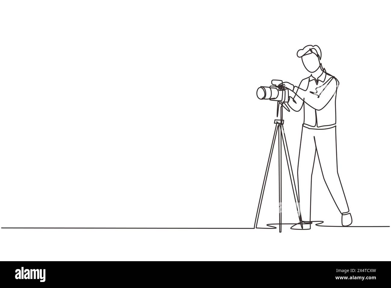 Single continuous line drawing photographer taking photos using ...