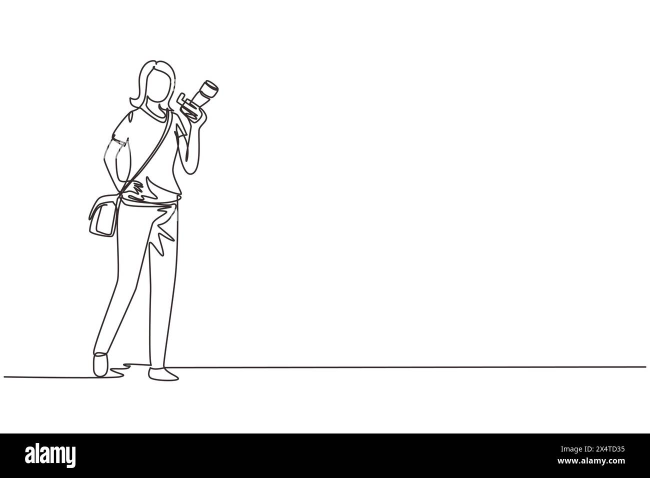 Single one line drawing woman paparazzi or journalist occupation ...