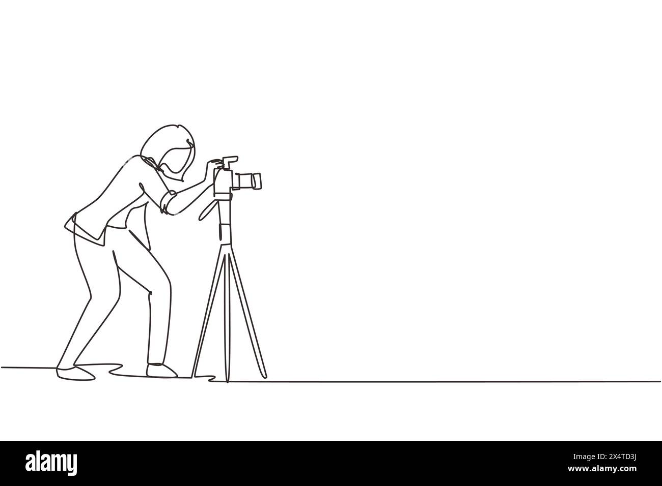 Single continuous line drawing super equipment female photographer ...