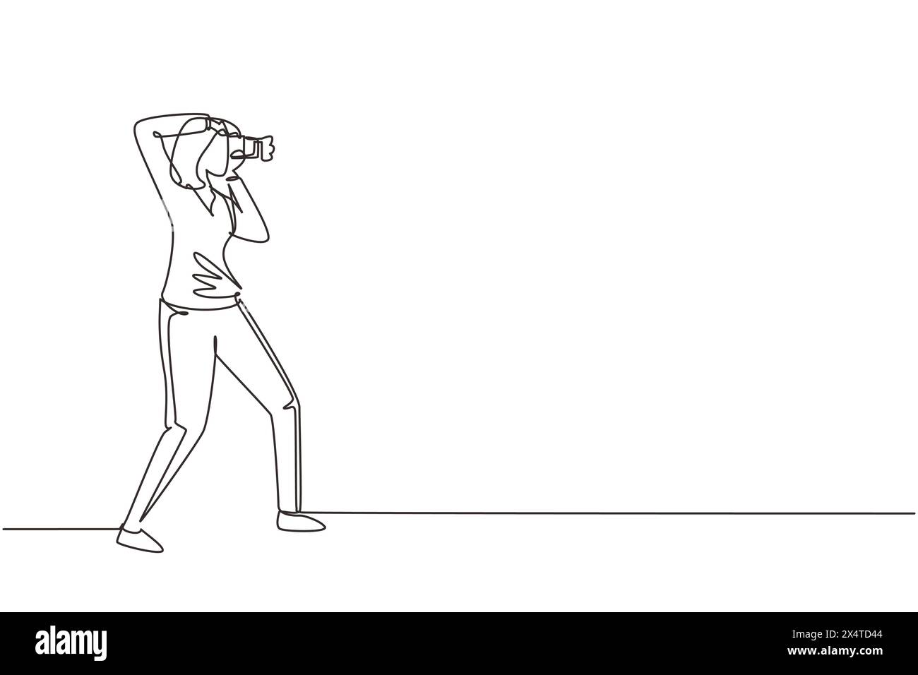 Continuous one line drawing woman photographer aiming target photos ...