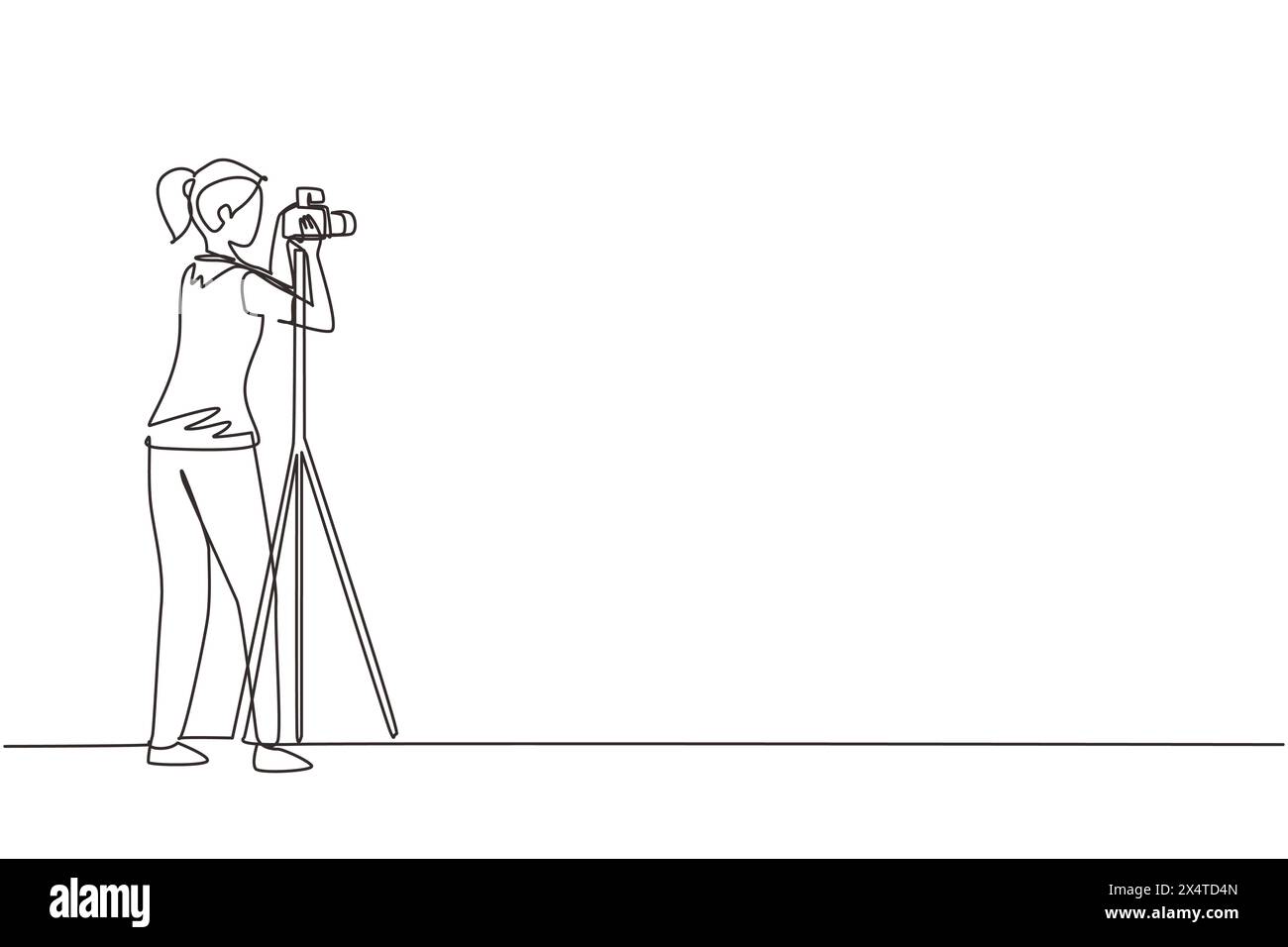Continuous one line drawing female photographer with camera. Studio ...