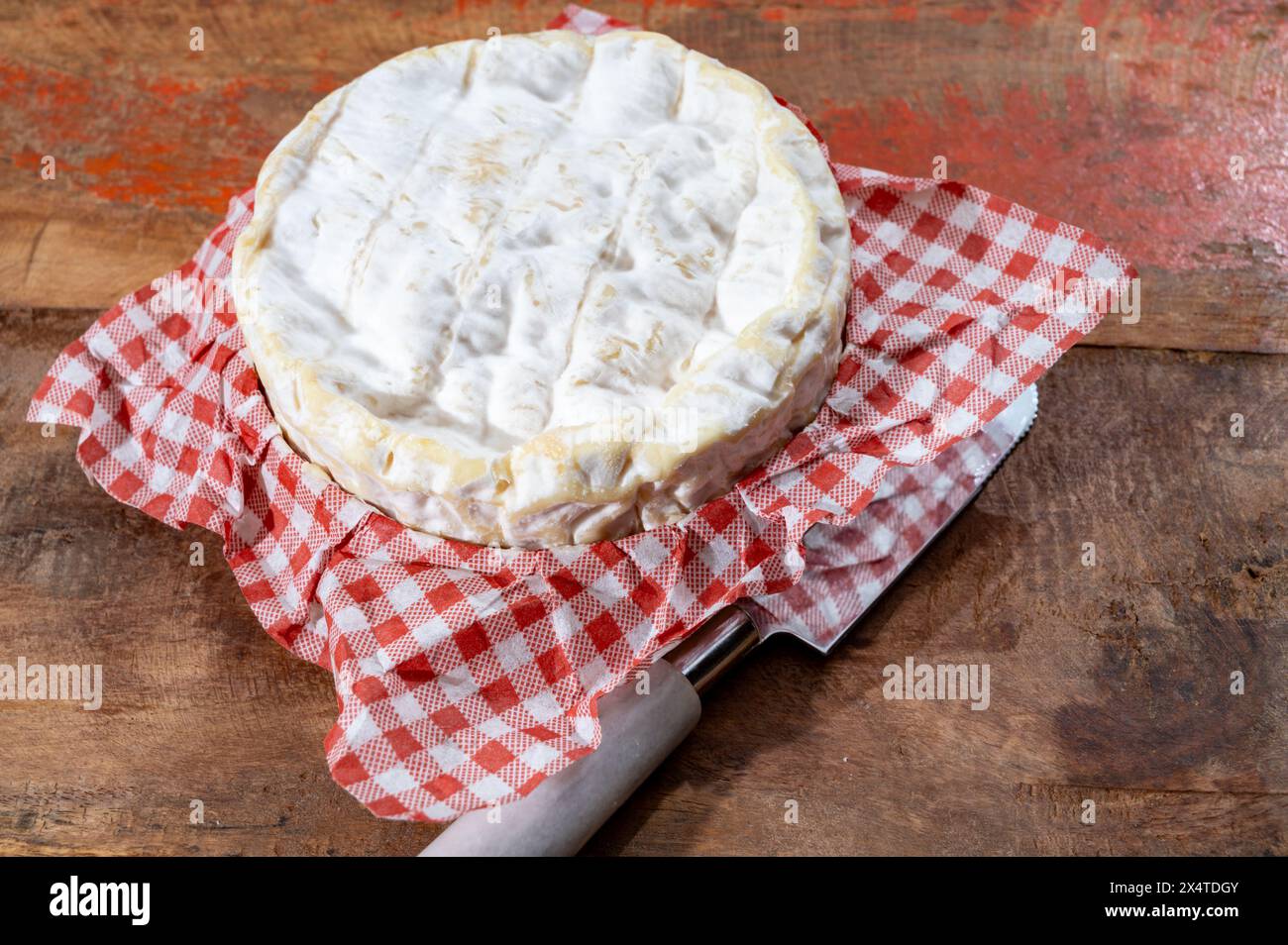 French soft Camembert cheese, original Camembert de Normandie, close up ...