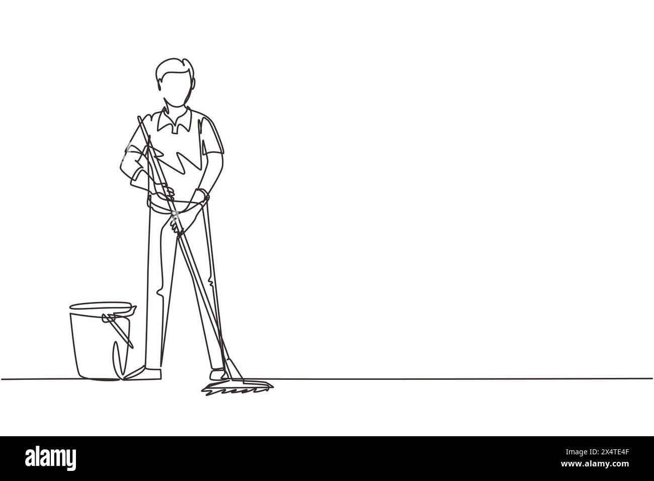 Single continuous line drawing cleaning company staff to work with the ...