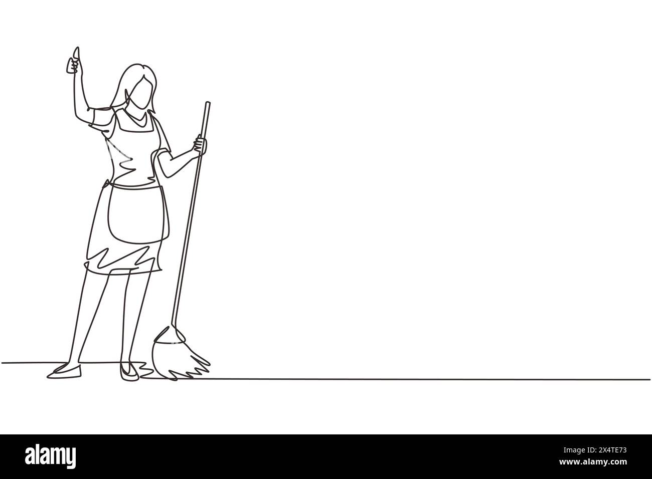 Single one line drawing smiling female cleaning company staff member ...