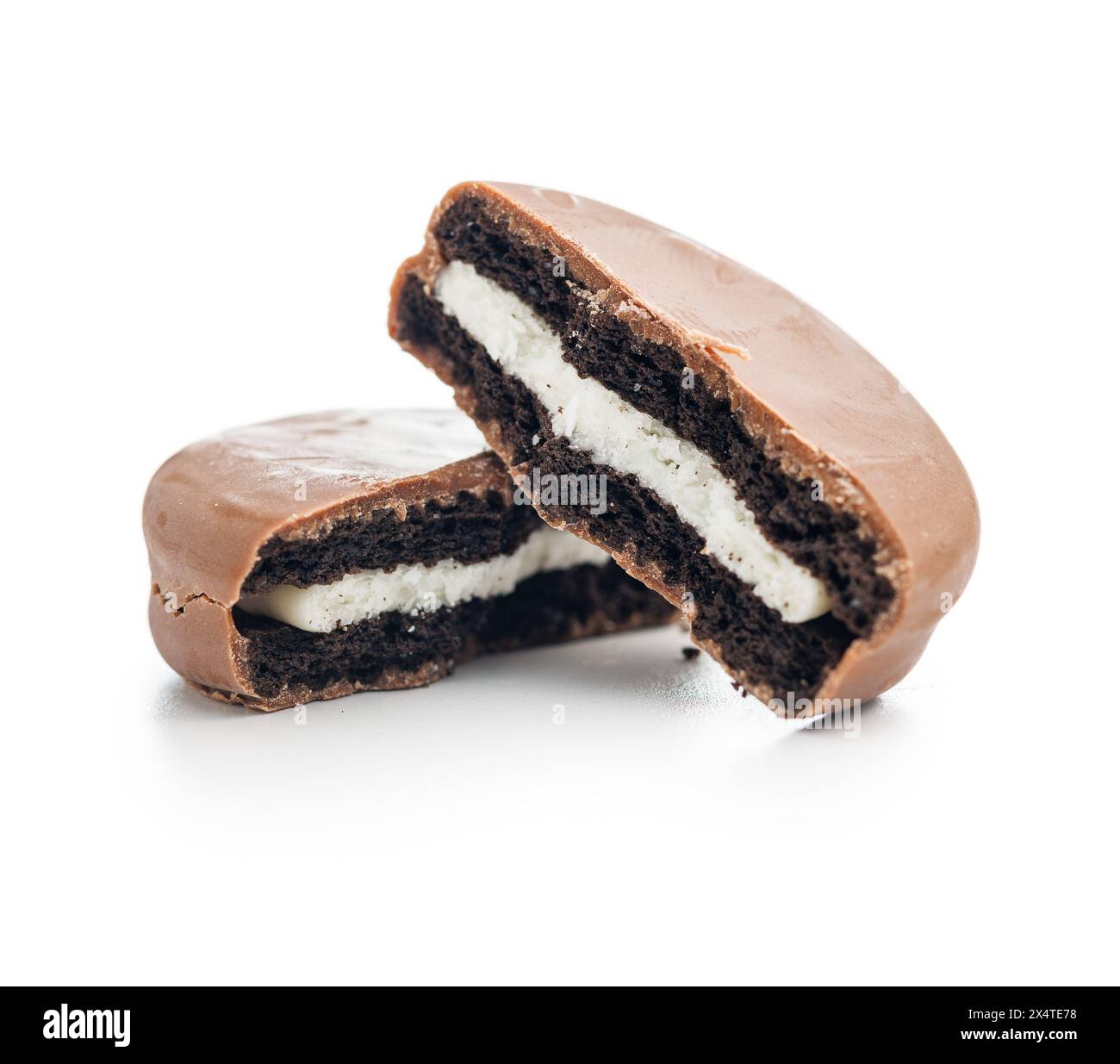 A Close-Up View of Chocolate Covered Biscuits on isolated a White ...
