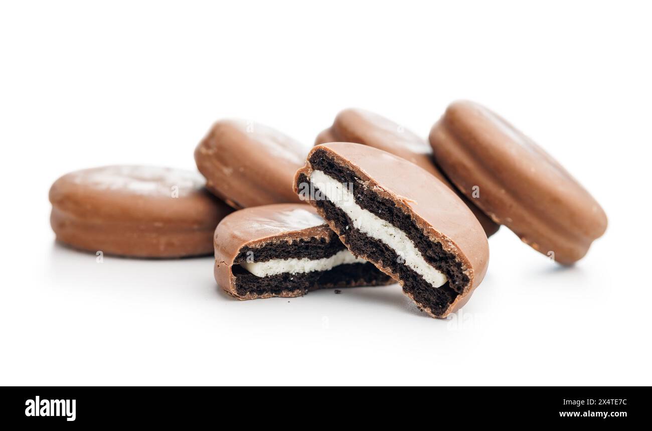 A Close-Up View of Chocolate Covered Biscuits on isolated a White ...