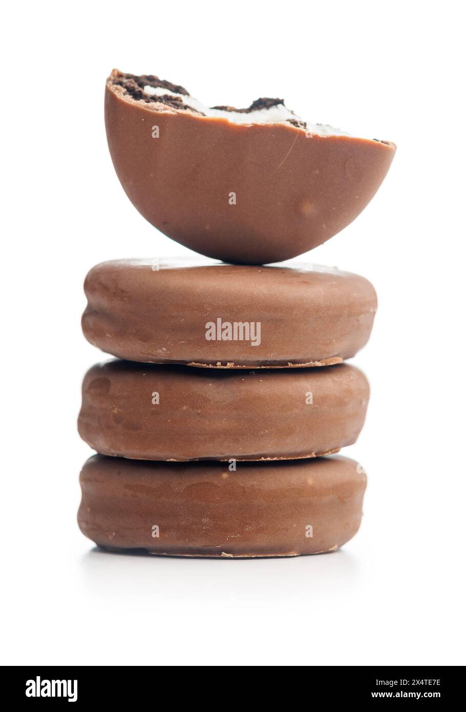 A Close-Up View of Chocolate Covered Biscuits on isolated a White ...