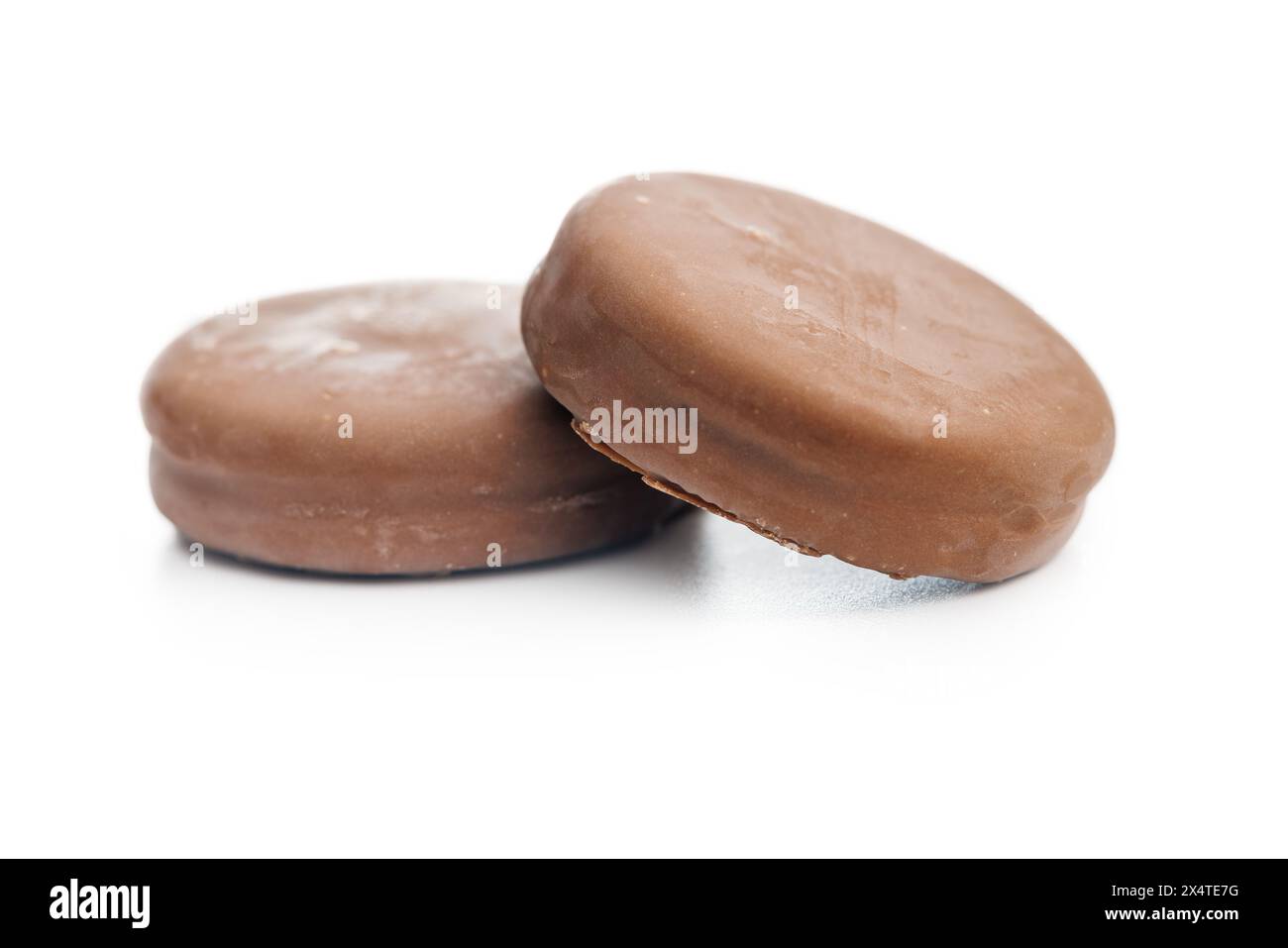 A Close-Up View of Chocolate Covered Biscuits on isolated a White ...