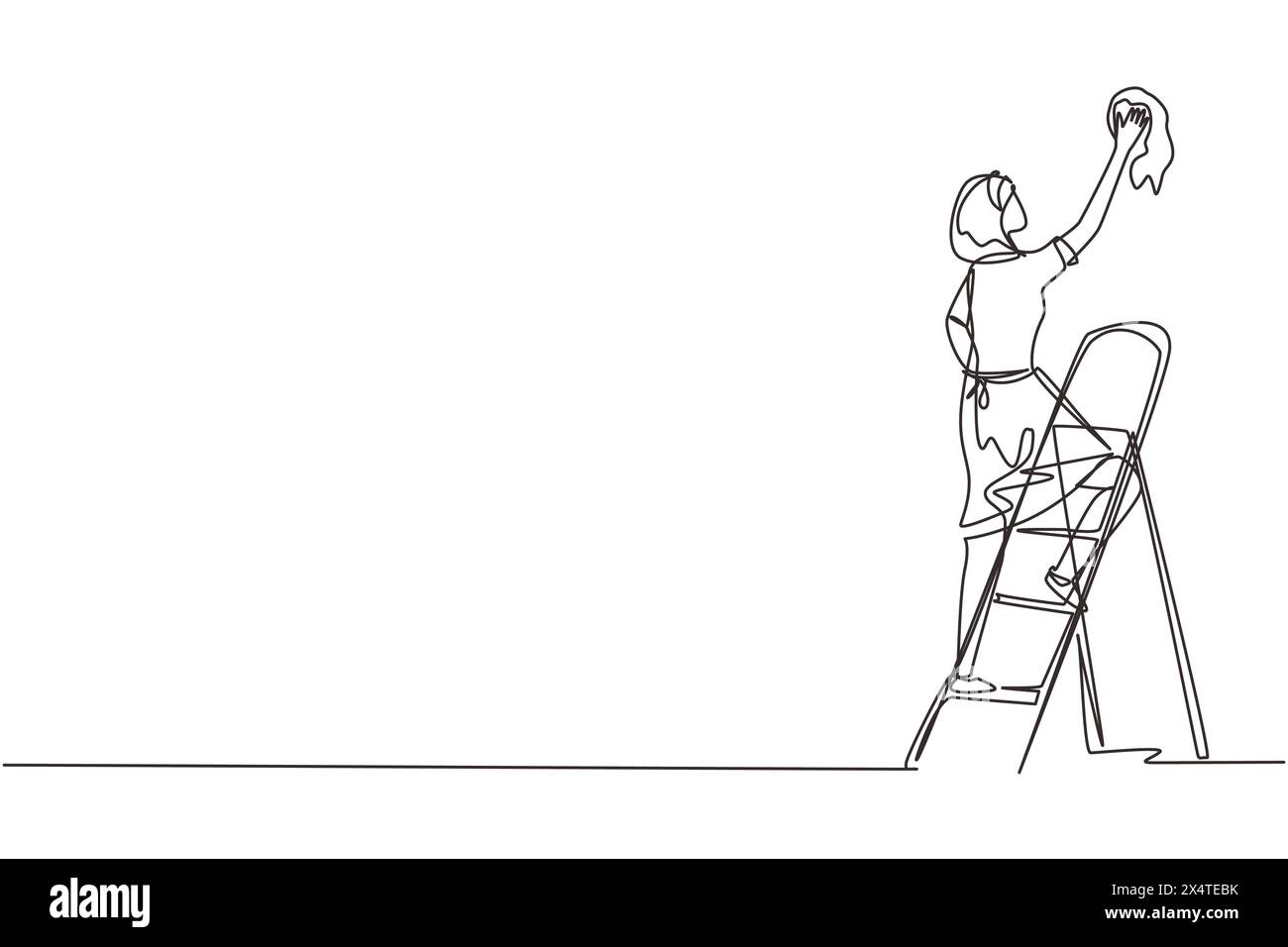 Continuous one line drawing window washer is cleaning window using ...