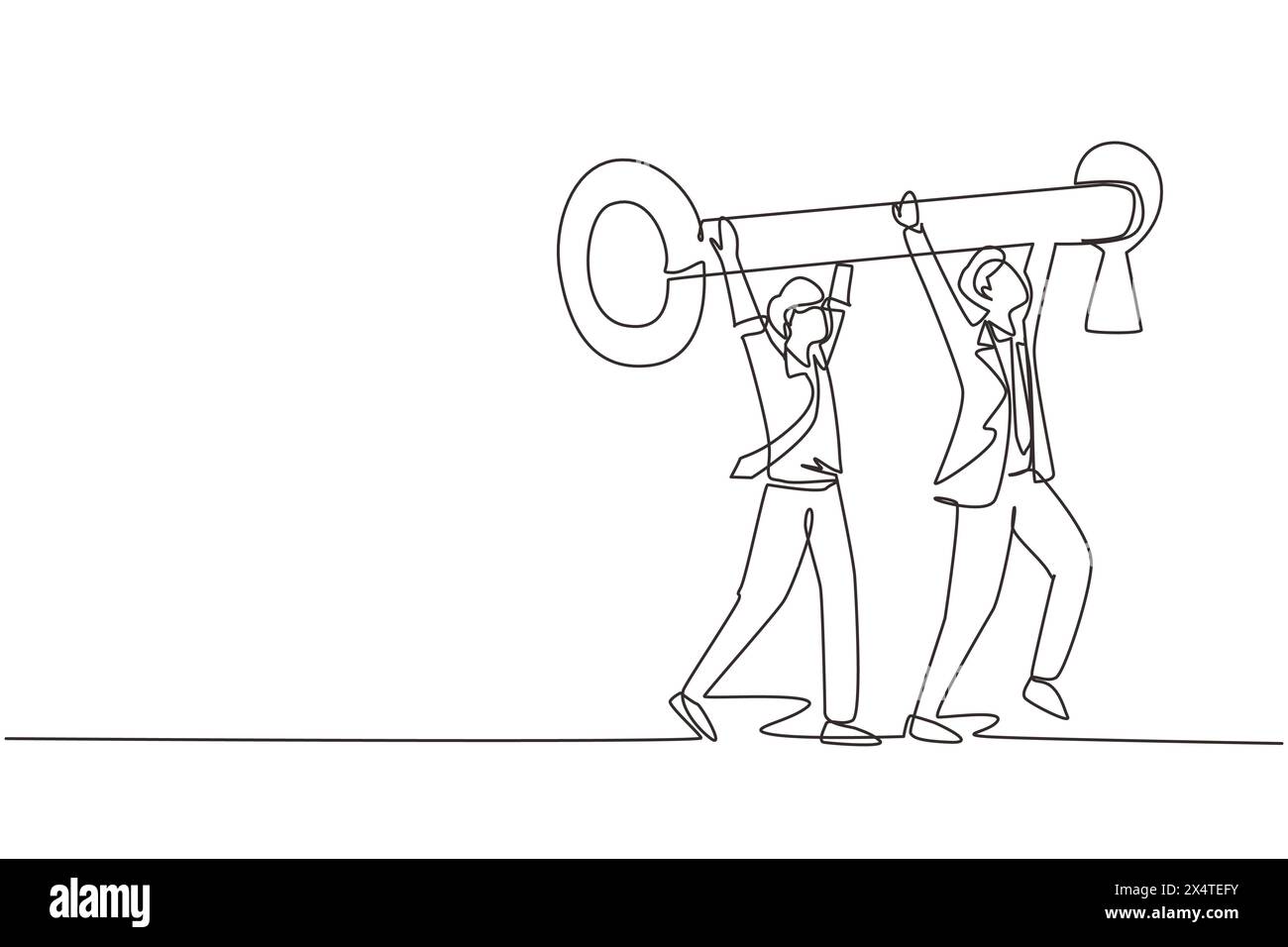 Continuous one line drawing business key concept with two male figures ...