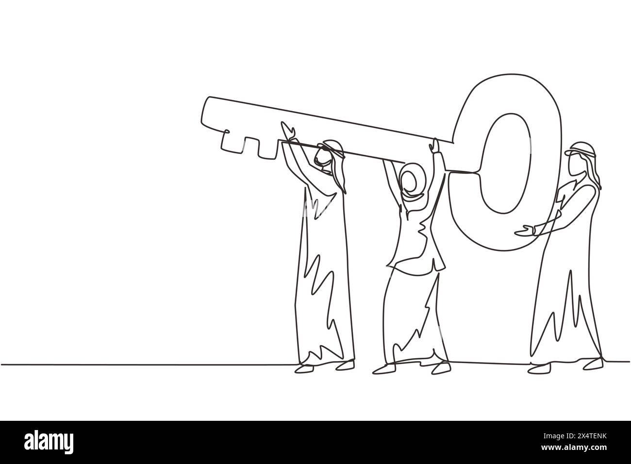 Single one line drawing Arabian business team holding and carrying big ...